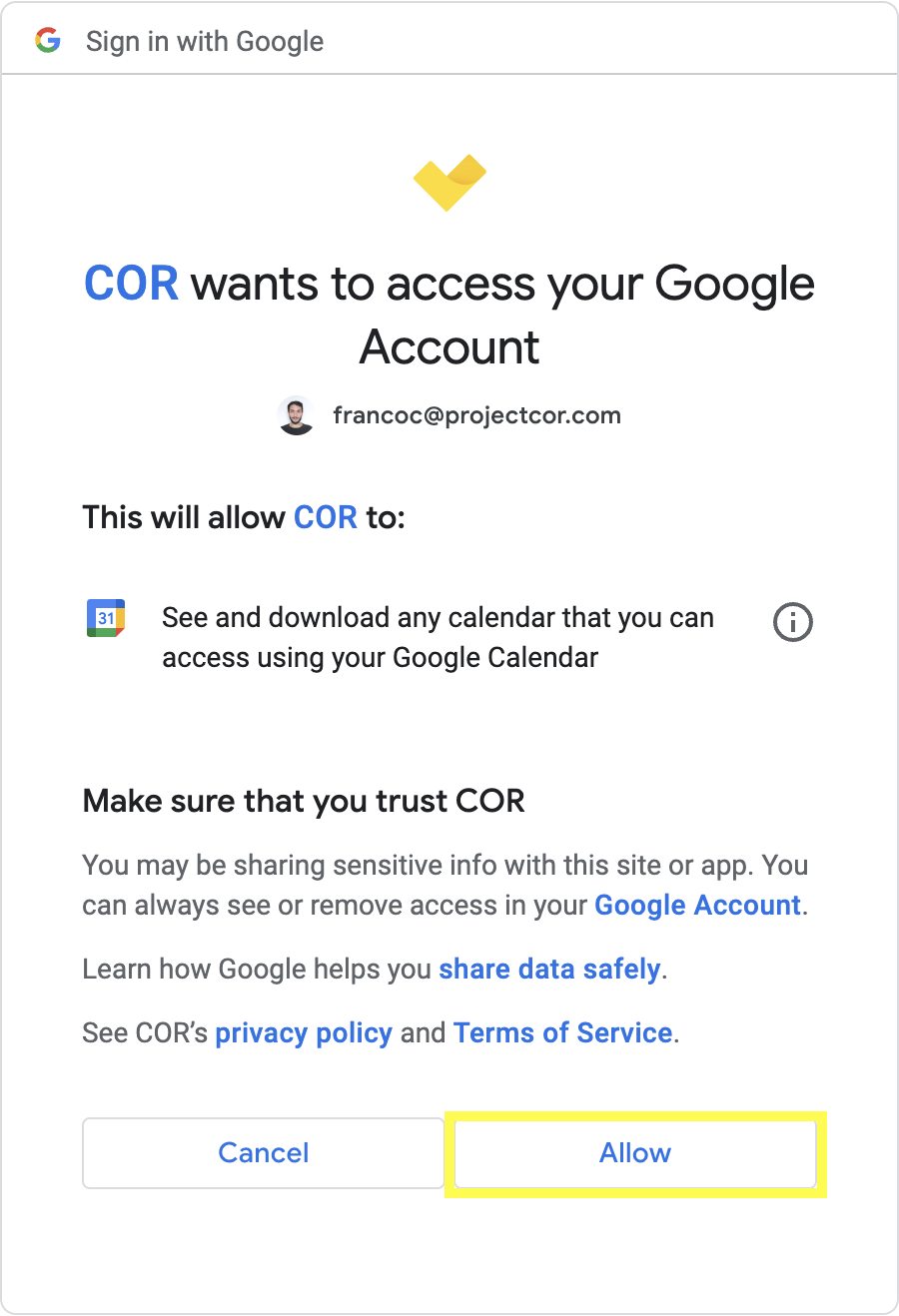 Google Calendar Integration – COR Help Center